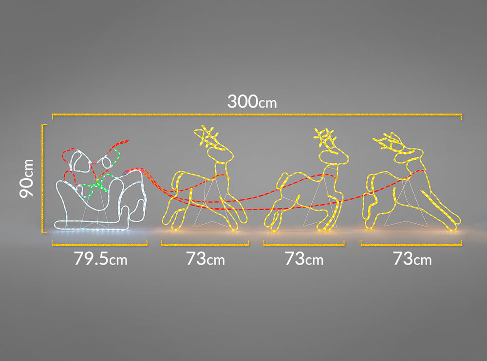 Santa Sleigh & Reindeer Rope Light | 90cm x 300cm | Christow