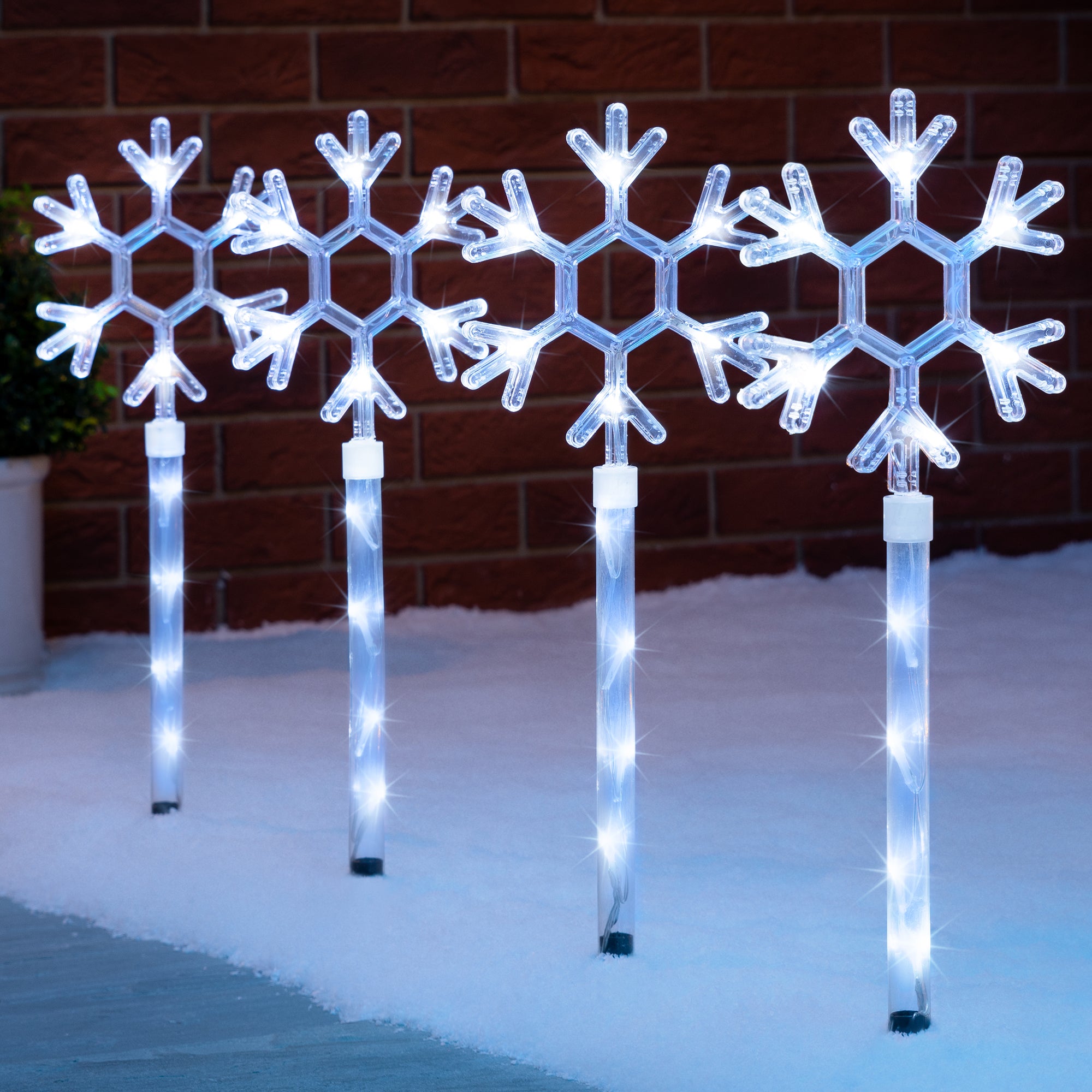 Flashing LED Snowflake Path Lights (Set of 4)