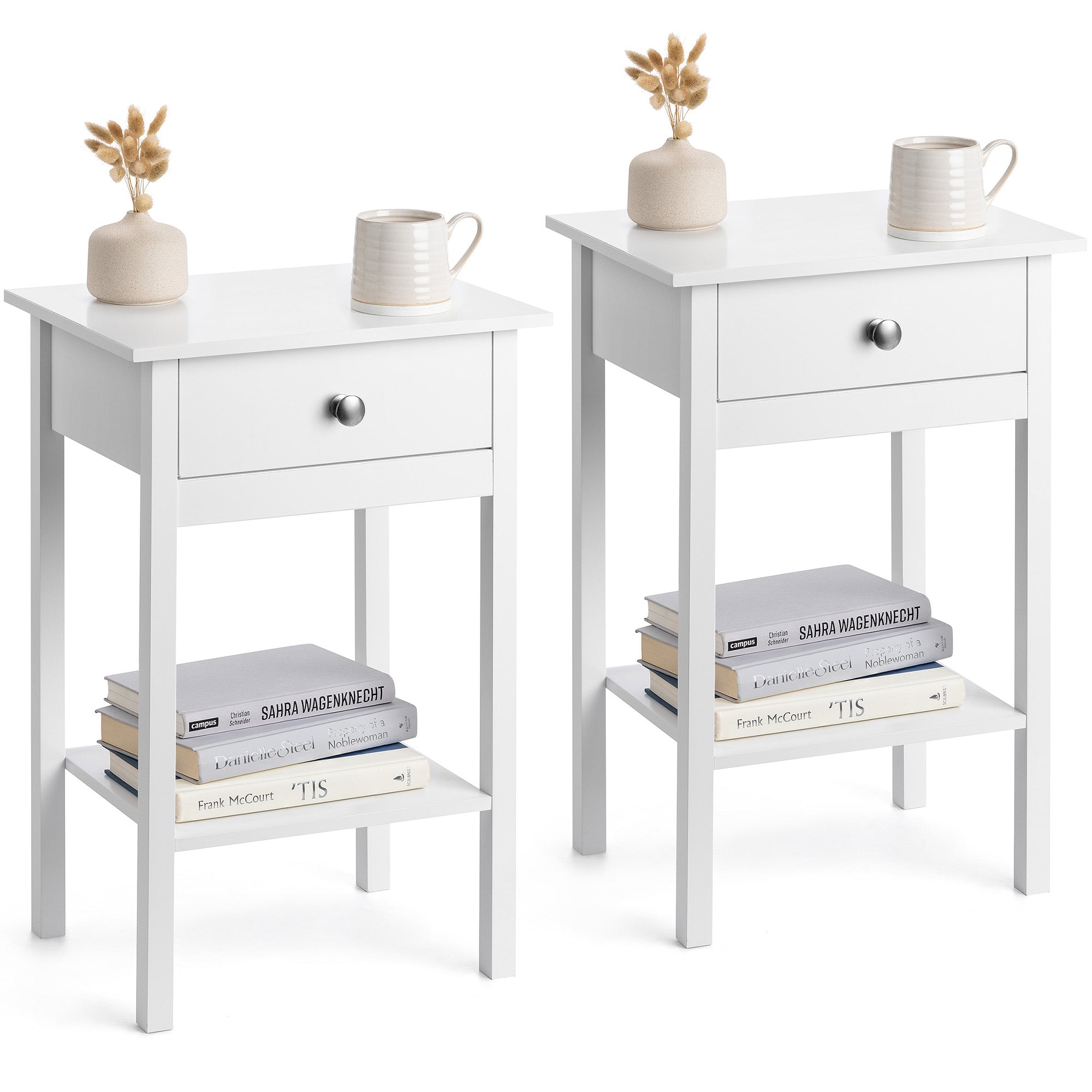 Pair of Modbury Bedside Tables with Shelf & Drawer | Christow